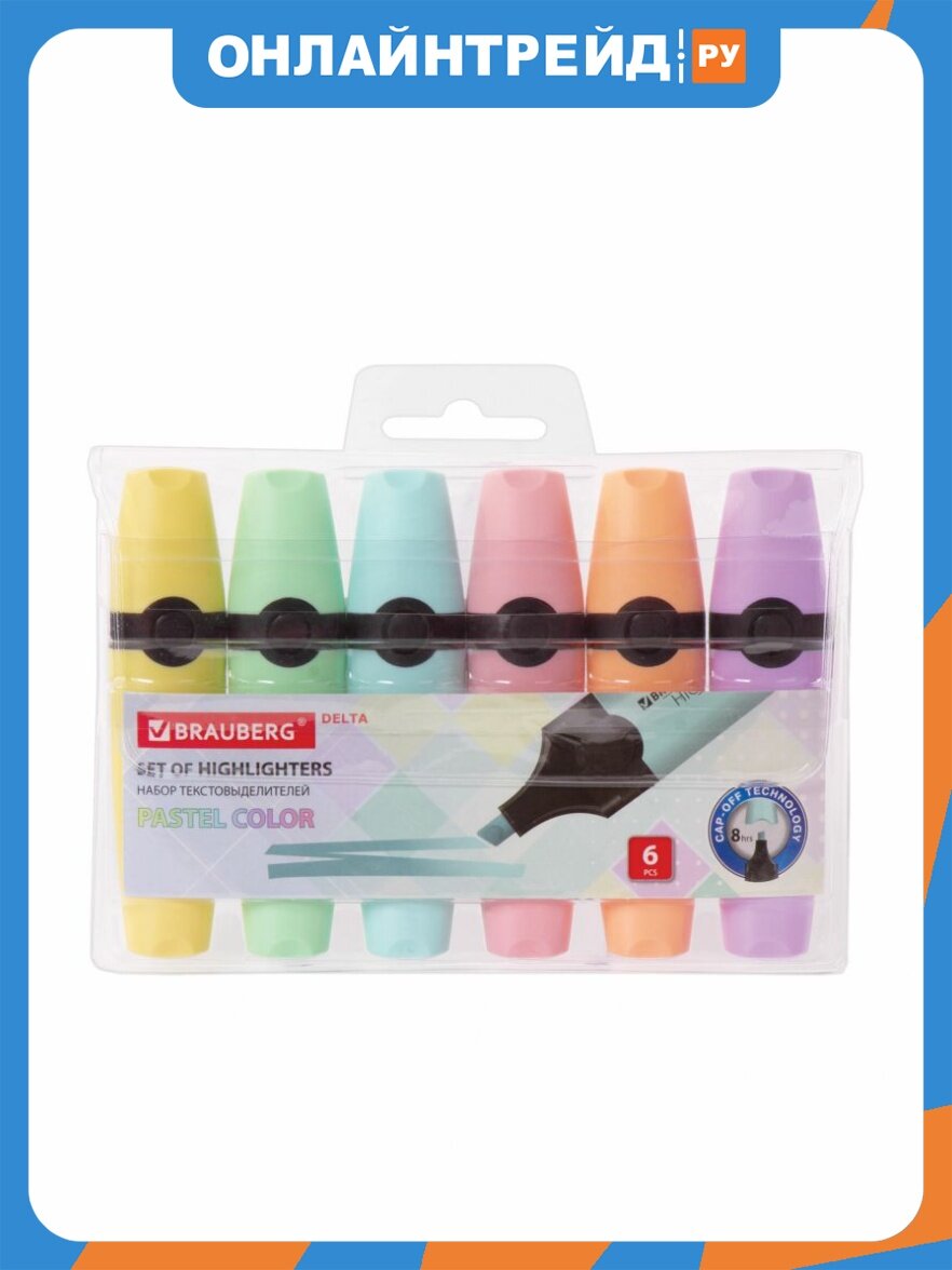 Набор текстовыделителей Brauberg 6 шт, Ассорти, "DELTA PASTEL", линия 1-5 мм