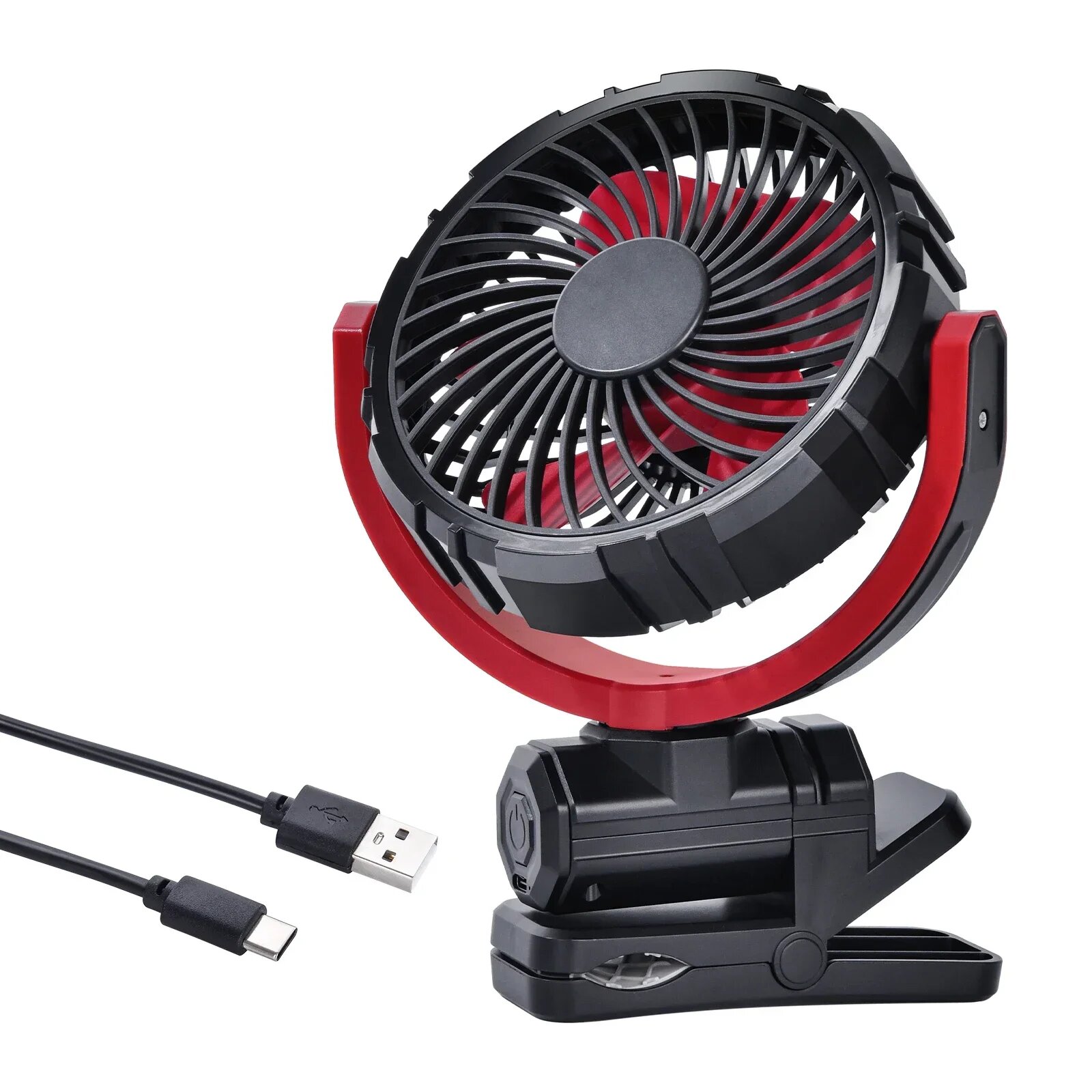 USB-вентилятор Black Red для авто с держателем, 5В, 2000 мАч