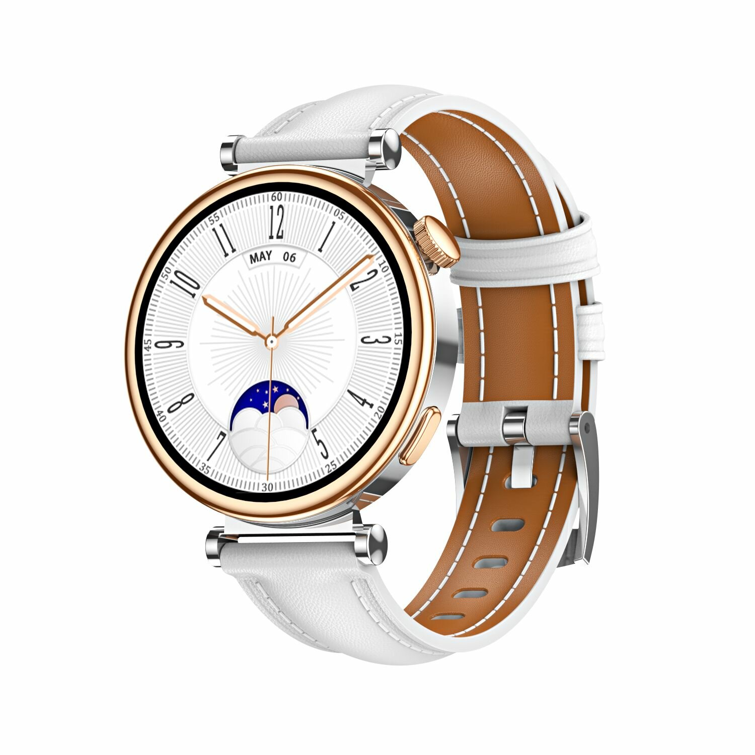 SMART PRESENT Смарт-часы Смарт часы женские наручные круглые умные Smart Watch gt4, 33mm, серебристый кожаный