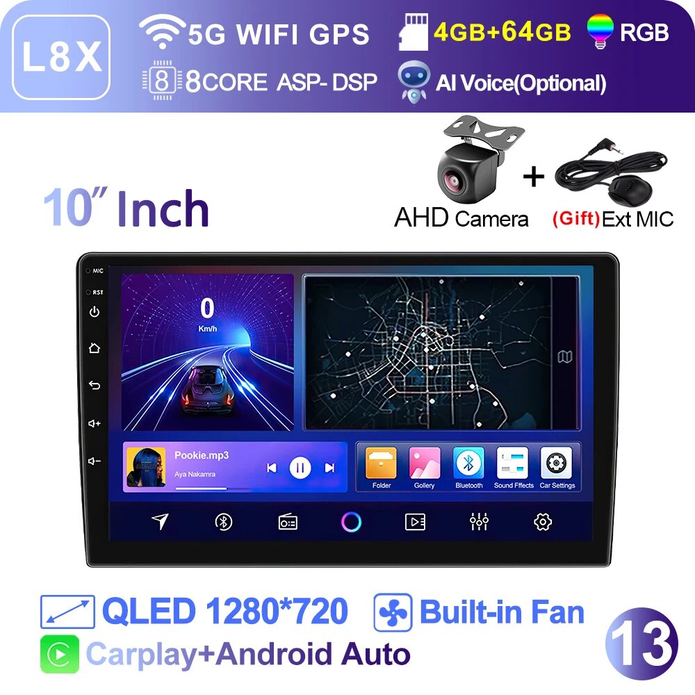 LEHX L8X 8Core 7/9/10' 2Din Android 15 Carplay Радио Автомобильное Мультимедийное 10-L8X(4-64GB)AHD