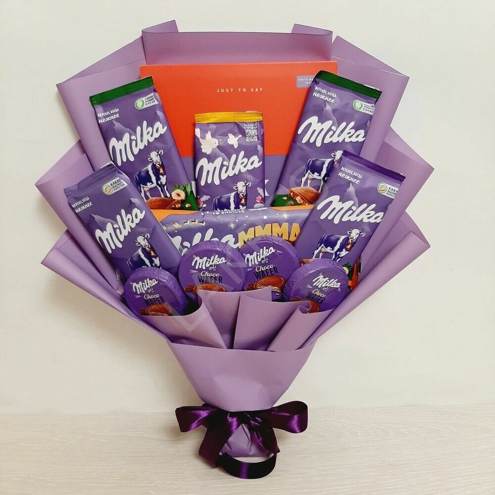 Сладкий съедобный букет LAKRES из ассорти шоколада Milka "Любимой"