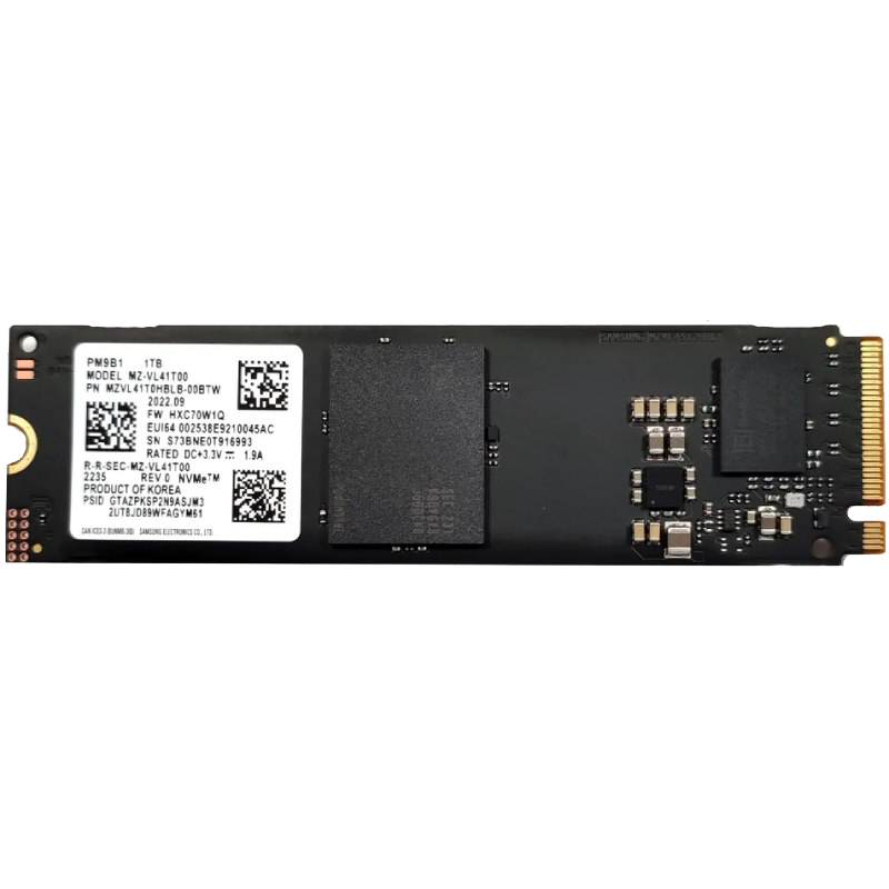 Твердотельный накопитель Samsung SSD PM9B1, 1024GB, M.2(22x80mm), NVMe, PCIe 4.0 x4, R/W 3600/3000MB/s, IOPs 500 000/420 000 (12 мес.) (MZVL41T0HBLB-00B07)