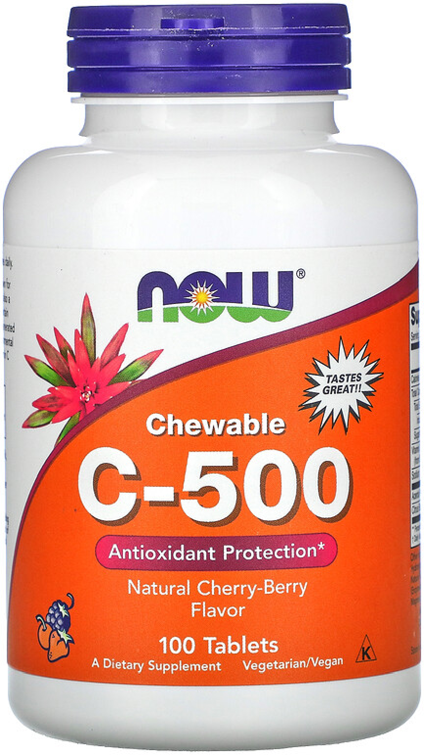 NOW Foods, Chewable C-500, Natural cherry-berry flavor, жевательный витамин C со вкусом натуральной вишни, 100 таблеток