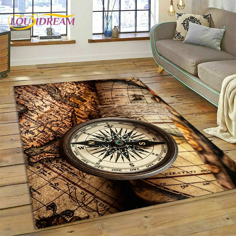 Ковёр LOUSIDREAM, карта мира с компасом, цвет 21