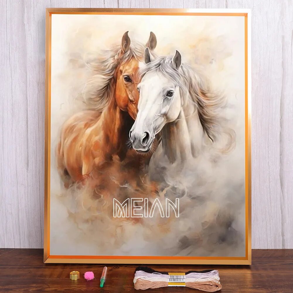 MEIAN Набор для вышивания,30x40CM,14CT, Две лошади