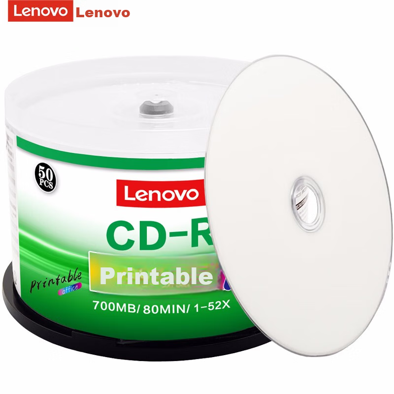 Lenovo CD-R пустые диски 52x скорость 700МБ офисная серия 50 шт в банке печатаемые Количество：CD-R 50 шт в банке
