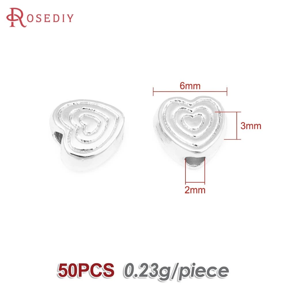 Бусины-сердечки Rosediy из латуни цвета золота 18 карат 20 шт 46284-Silver Color