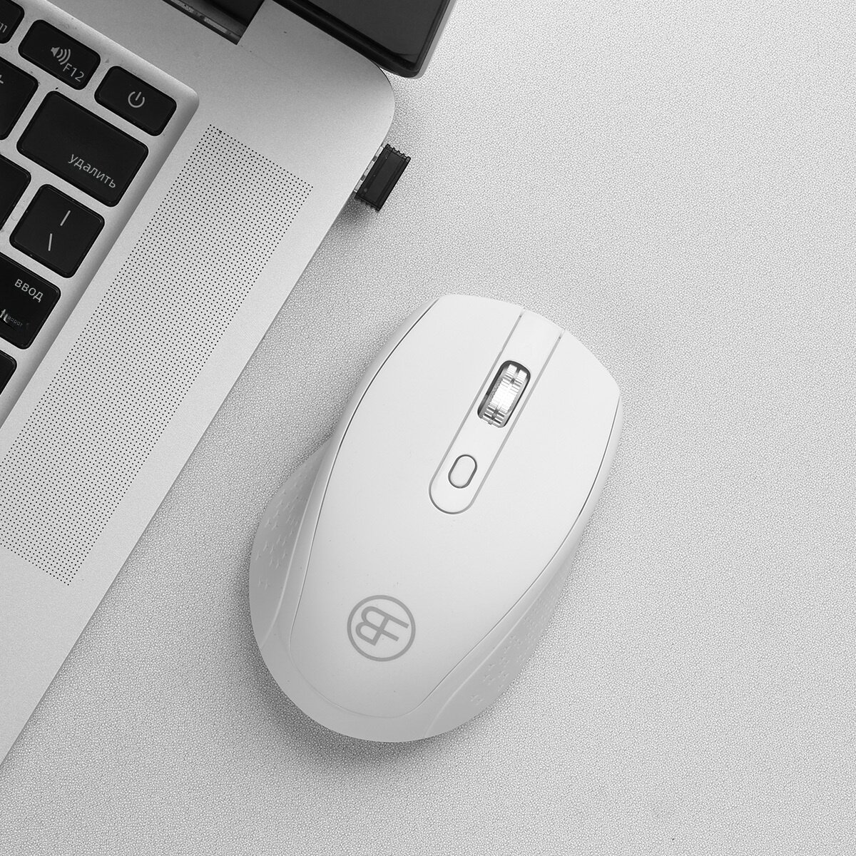 Беспроводная мышь 2.4 ГГц с USB-приёмником, эргономичная, для ноутбука и компьютера, белая