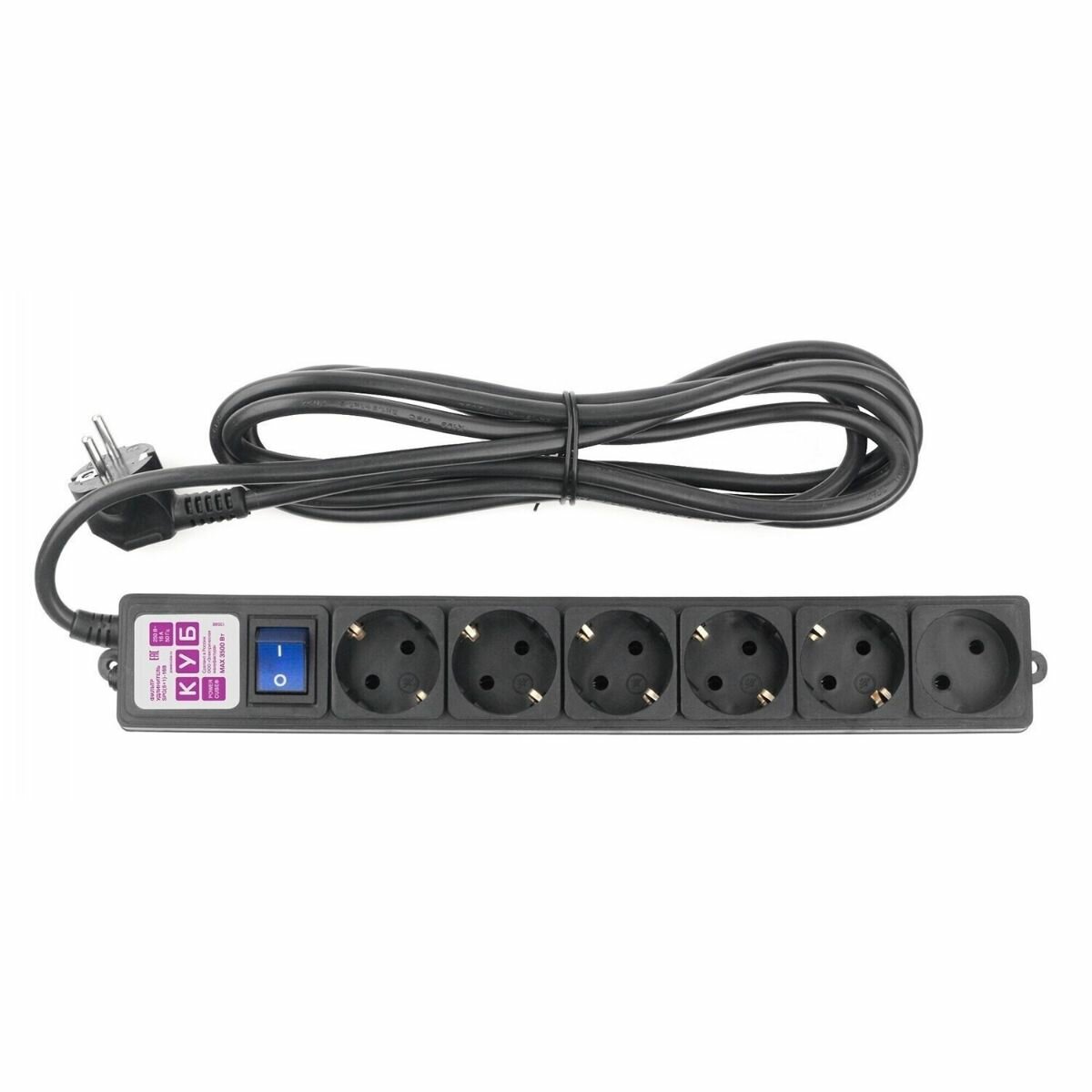 Фильтр-удлинитель Power Cube SPG6-B2 6 розеток (5 с заземлением + 1 без), черный, 5м, 16 А/3,5 кВт, 3*1.5мм