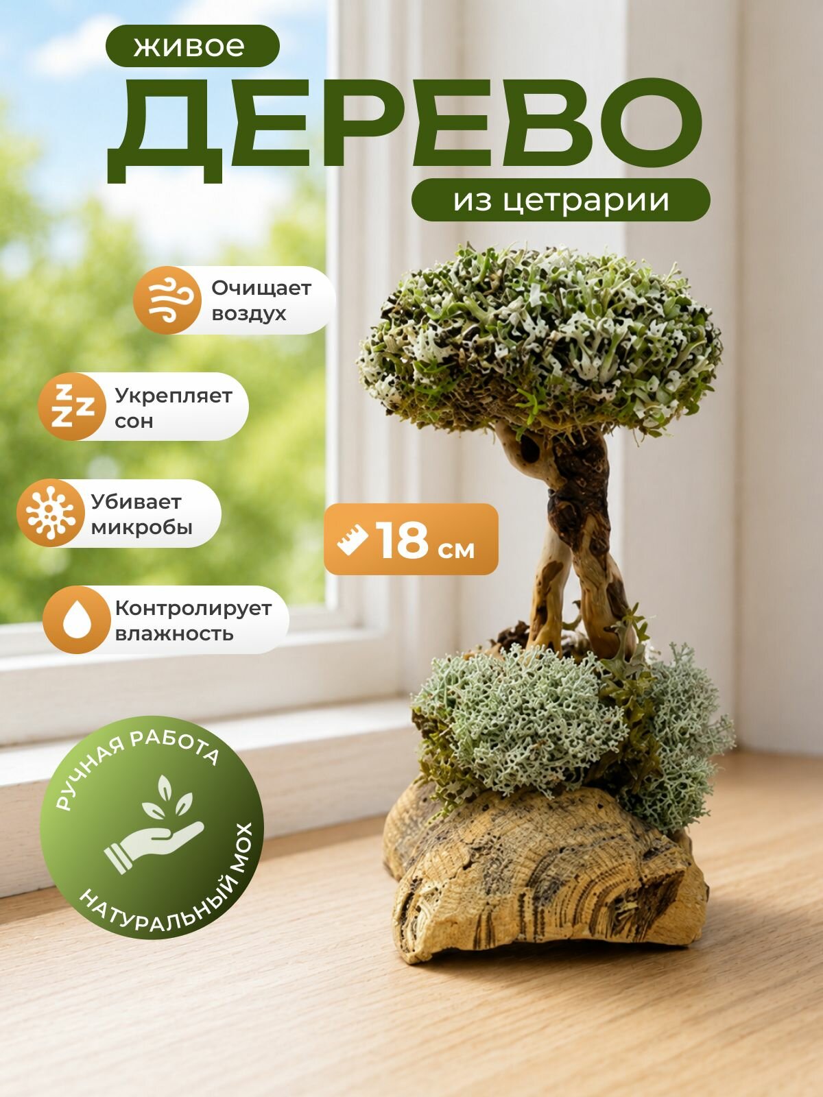 Дерево из исландского мха цетрария эко-декор ручной работы для интерьера бонсай из мха