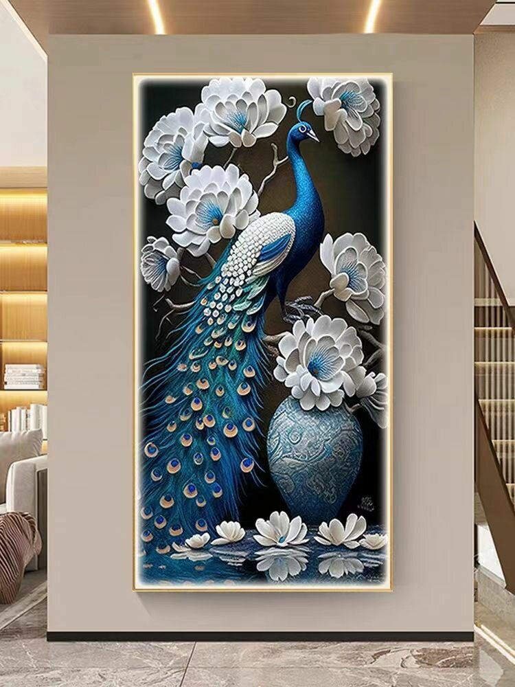 90* 170см, алмазная картина павлина магнолия (без рамок)