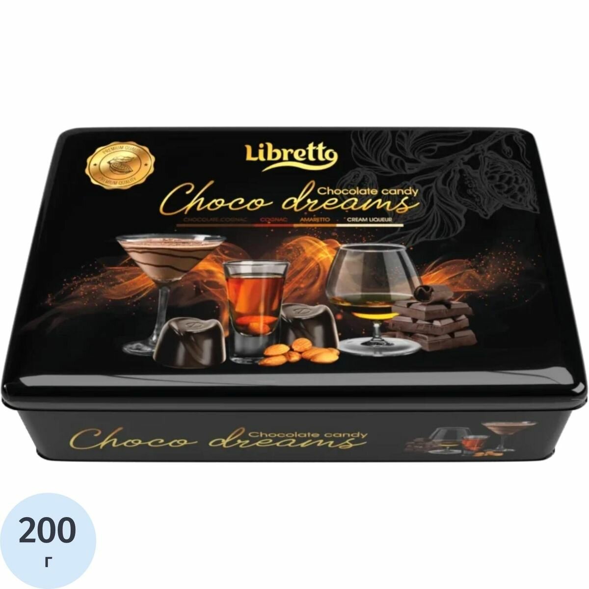 Конфеты Libretto в темном шоколаде с начинками "Ассорти", ж/б, 200г (2459002)