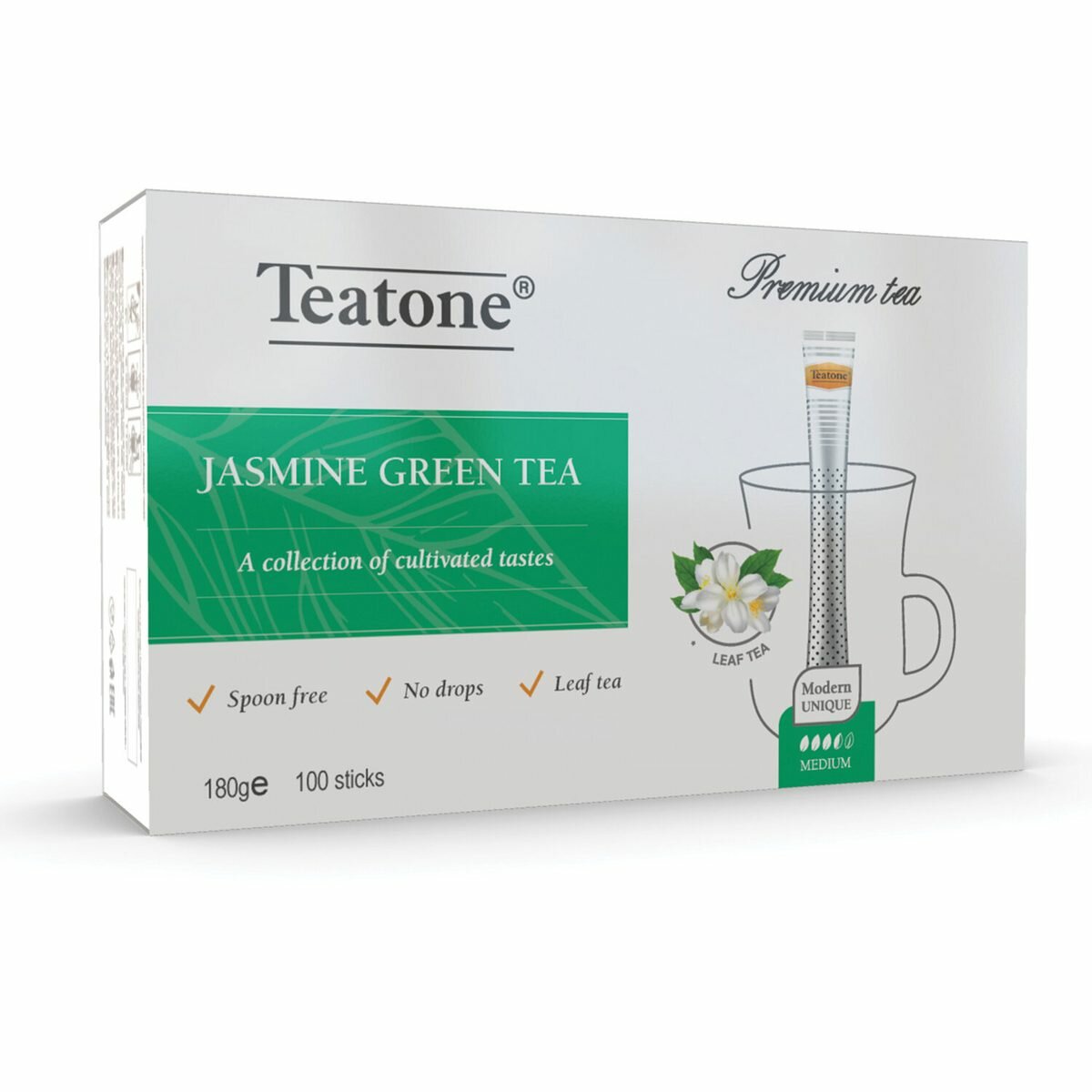 Чай Teatone зеленый с ароматом жасмина, 100 стиков по 1,8г (1242), 5 уп.