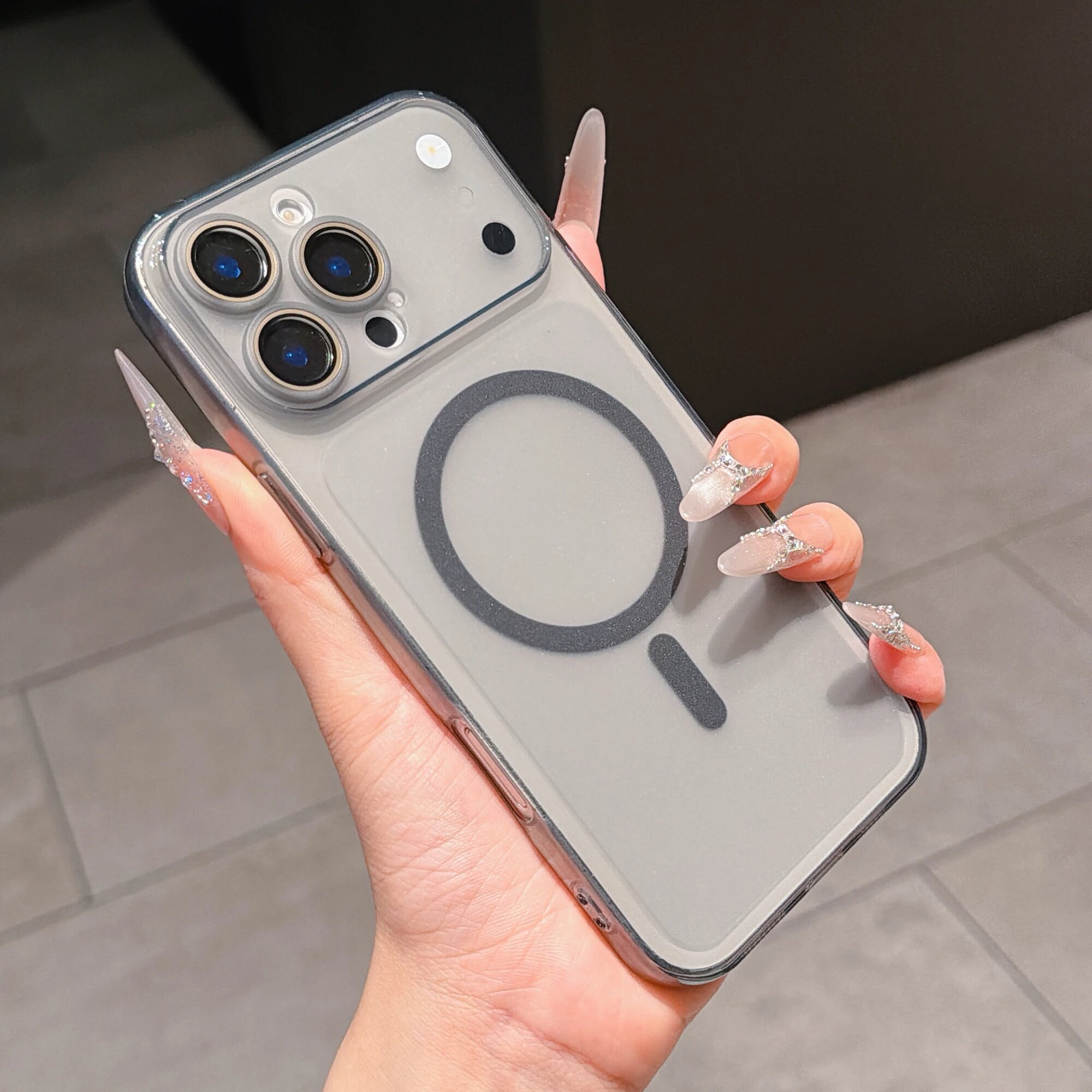 Роскошный ультратонкий матовый прозрачный мягкий чехол из ТПУ для iPhone 15 Pro Max, Серый, Black