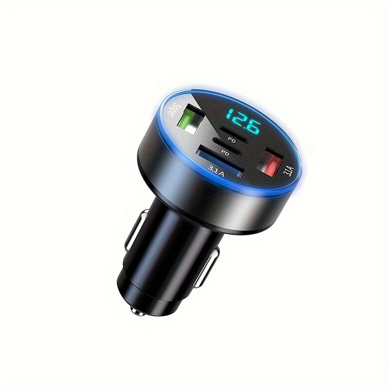 Автомобильное зарядное устройство 5-в-1 с цифровым дисплеем, 3 порта USB и 2 порта быстрой зарядки PD, универсальный адаптер для прикуривателя, ≤36 В, для быстрой зарядки, разъем "мама-папа", черный