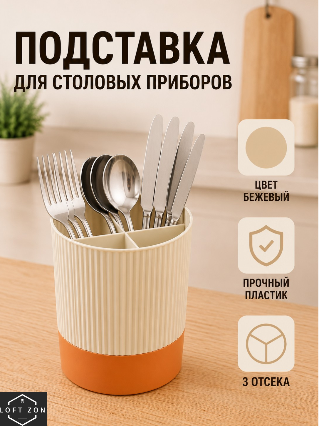Подставка для столовых приборов, бежевый