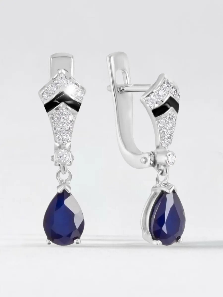 Серьги KAPLI jewelry, серебро, 925 проба, родирование, эмаль, фианит