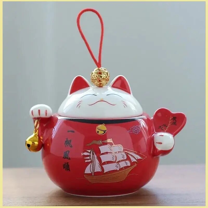 Чайница Jingde Tea Set A3 в виде красной кошки с рисунком корабля и колокольчиком, для дома