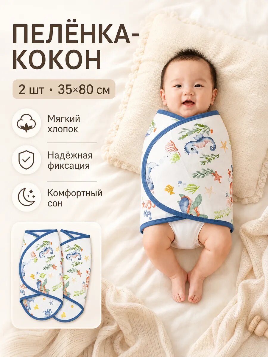 Пеленка на липучках для сна новорожденного 35х80 см