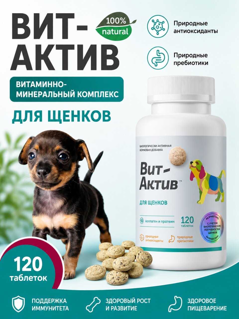 Кормовая добавка Вит-Актив С-М фармакс для щенков, 120 таблеток