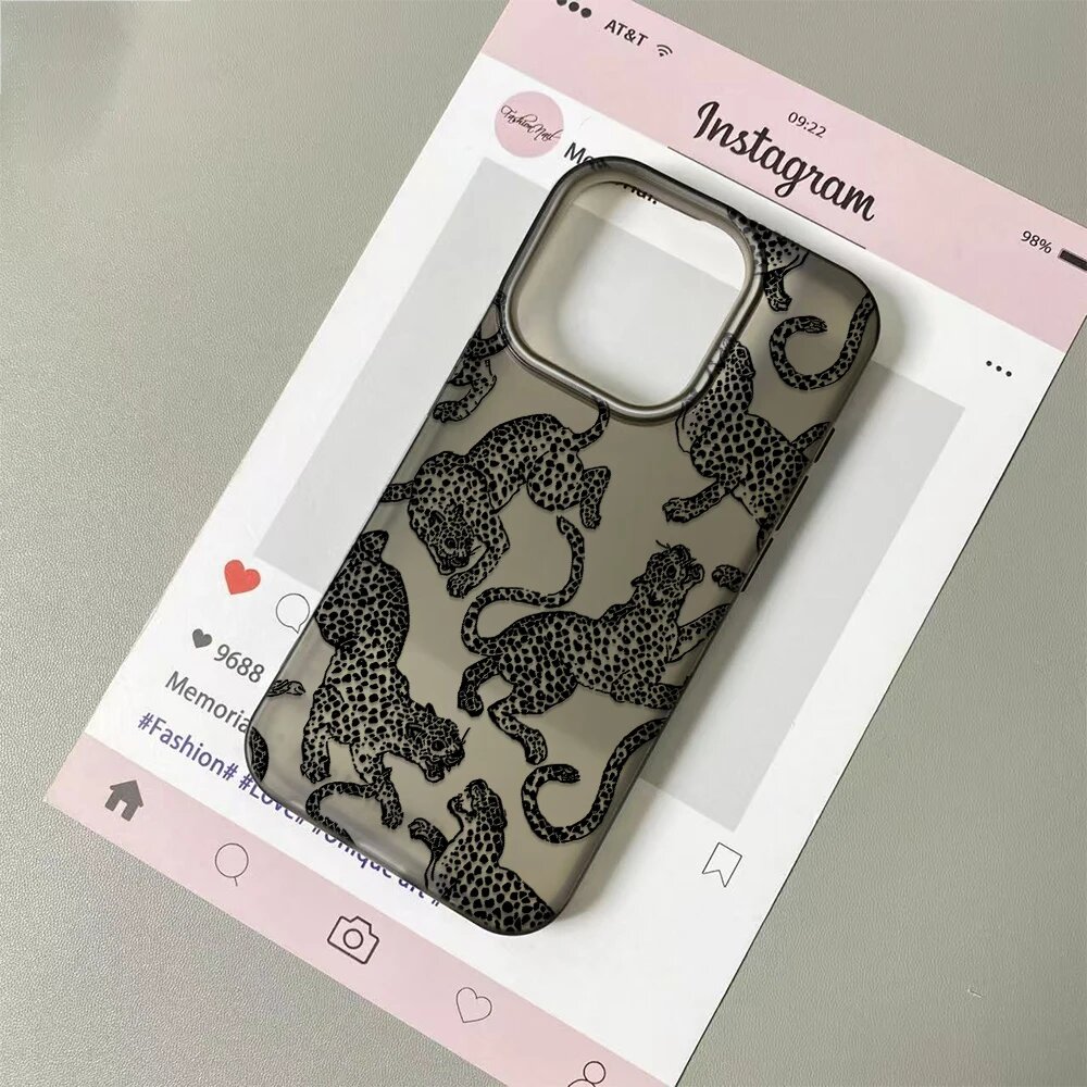 Хит продаж: Прозрачный мягкий чехол с леопардовым принтом для iPhone Grey-4, For iphone 16 ProMax