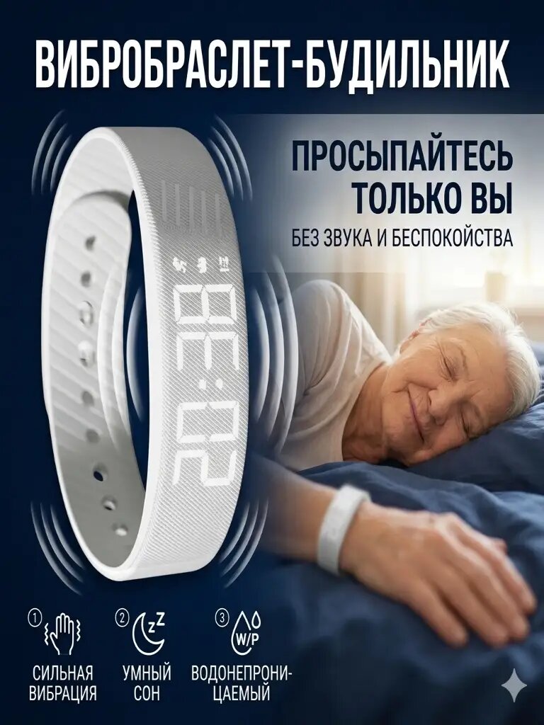 Вибрационный будильникбраслет для глубокого сна, бесшумный аксессуар для пожилых, влагозащищённый умный гаджет премиумкласса, подающий сигнал без звука.