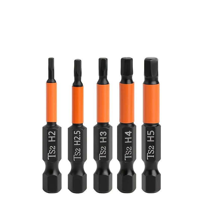 Набор шестигранных бит из стали S2, 5 шт (H2, H2.5, H3, H4, H5), магнитные наконечники, хвостовик 1/4" для шуруповерта и ударной отвертки