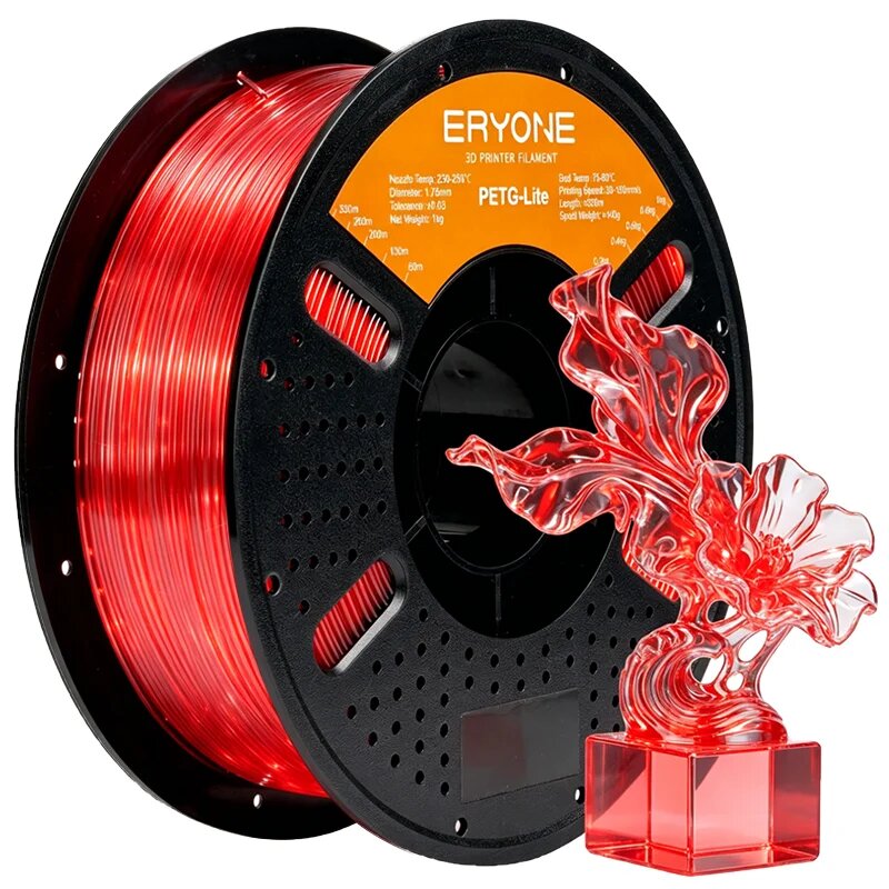 ERYONE PETG-Lite нить для 3D-печати 1 кг Красный, Clear Red