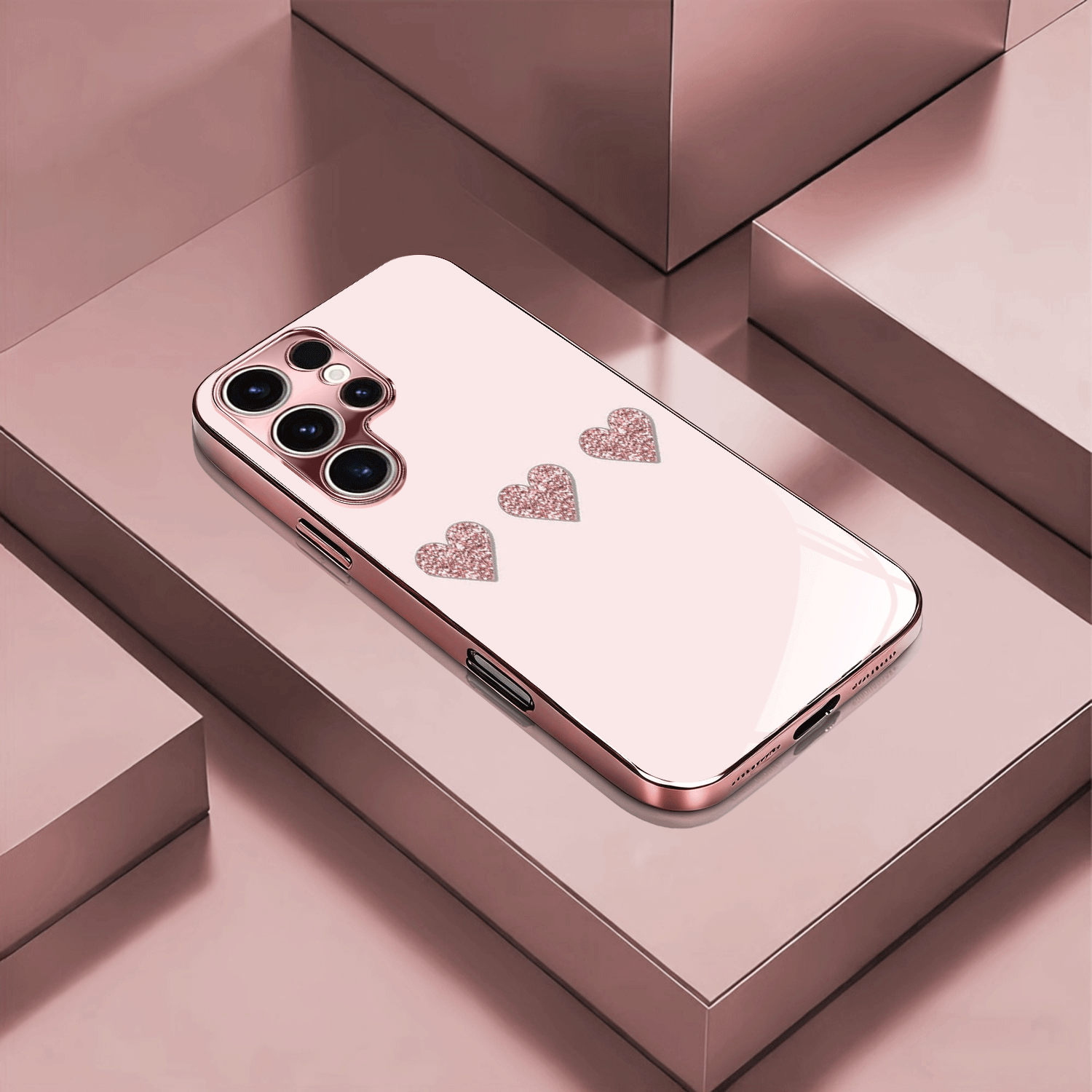 Защитный чехол для смартфона с рисунком 2D розовое сердце, полное покрытие, противоударный, закаленное стекло, цвет: золотисто-розовый