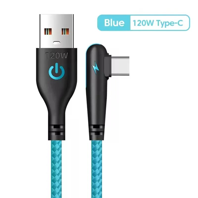 Кабель USB Type-C 120 Вт С Угловым Разъемом 90 Градусов Для Быстрой Зарядки И Передачи 1.5m, BL