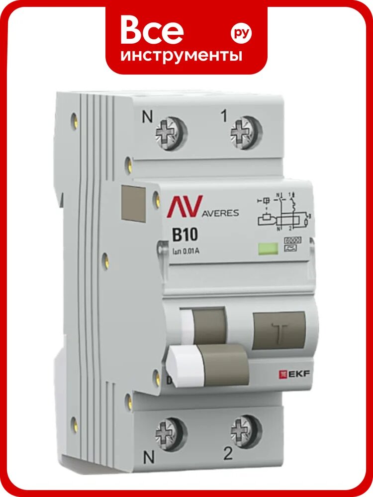Автоматический выключатель дифференциального тока EKF AVERES DVA-6 1P+N 10А (B) 10мА (A) 6кА rcbo6-1pn-10B-10-a-av