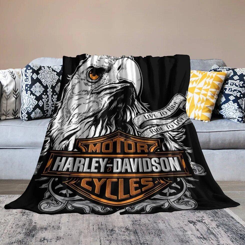 Harley-Davidson Плед 150x200 см велсофт плюшевый, фактурный животные разноцветный