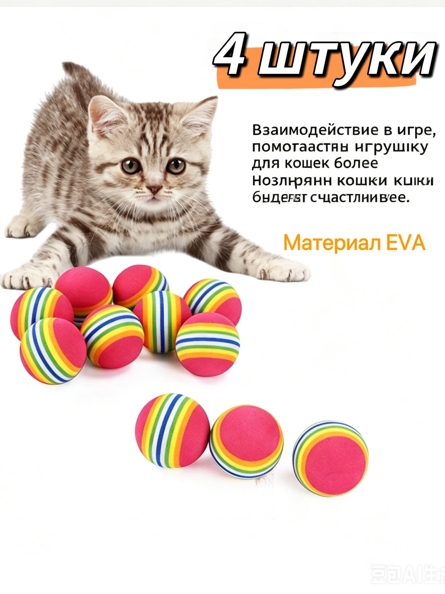 Кошачий интерактивный эластичный мяч, Игрушки для кошек,4 шт