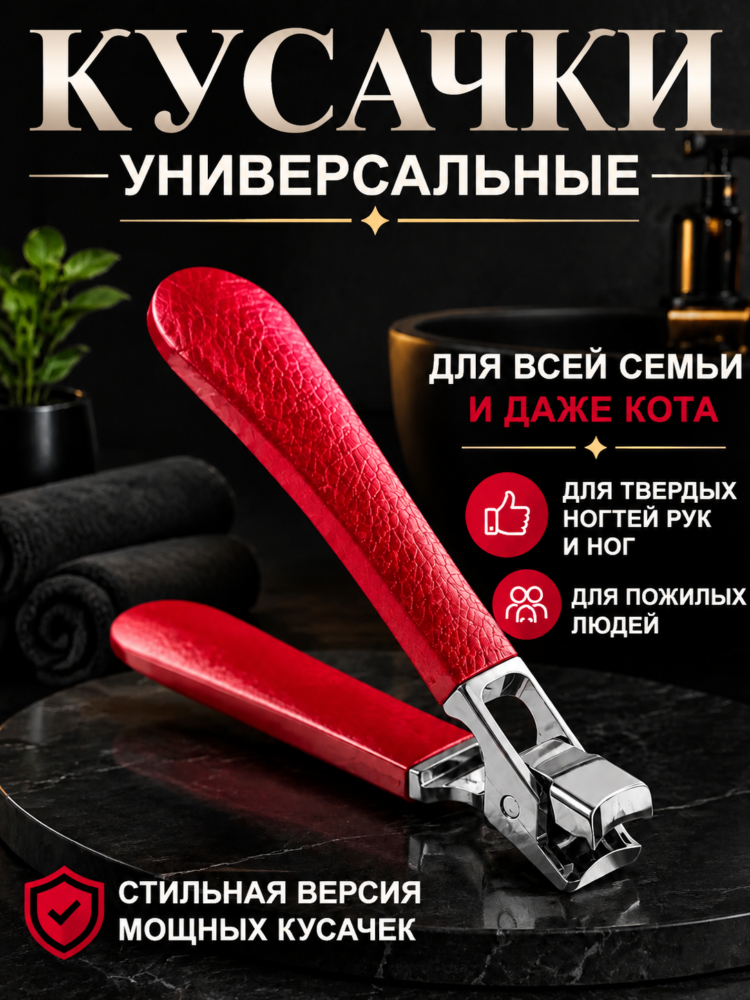 Кусачки для ногтей на руках и ногах, фактурная стильная ручка, красный