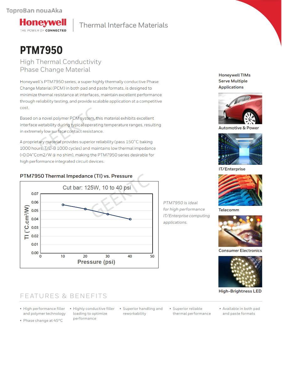 Honeywell ptm7950 термопаста фазового перехода 40*80mm толщина 0.2mm Дополнительные инструменты CPU GPU термопаста для проце