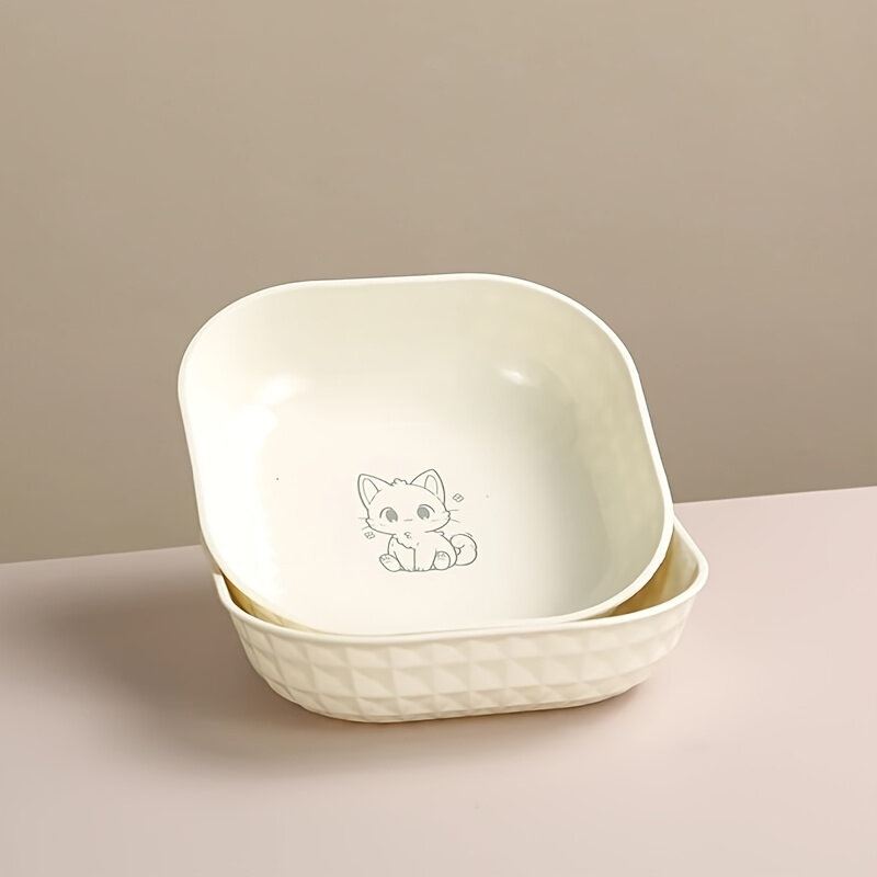 Миска для кошек с мультяшным котом, пластиковая нескользящая, легко моется, светло-желтая, 2 шт.