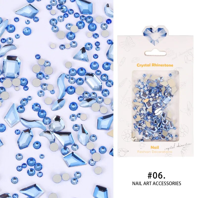 Стразы QIAO для дизайна ногтей 50+300шт Синий, light blue