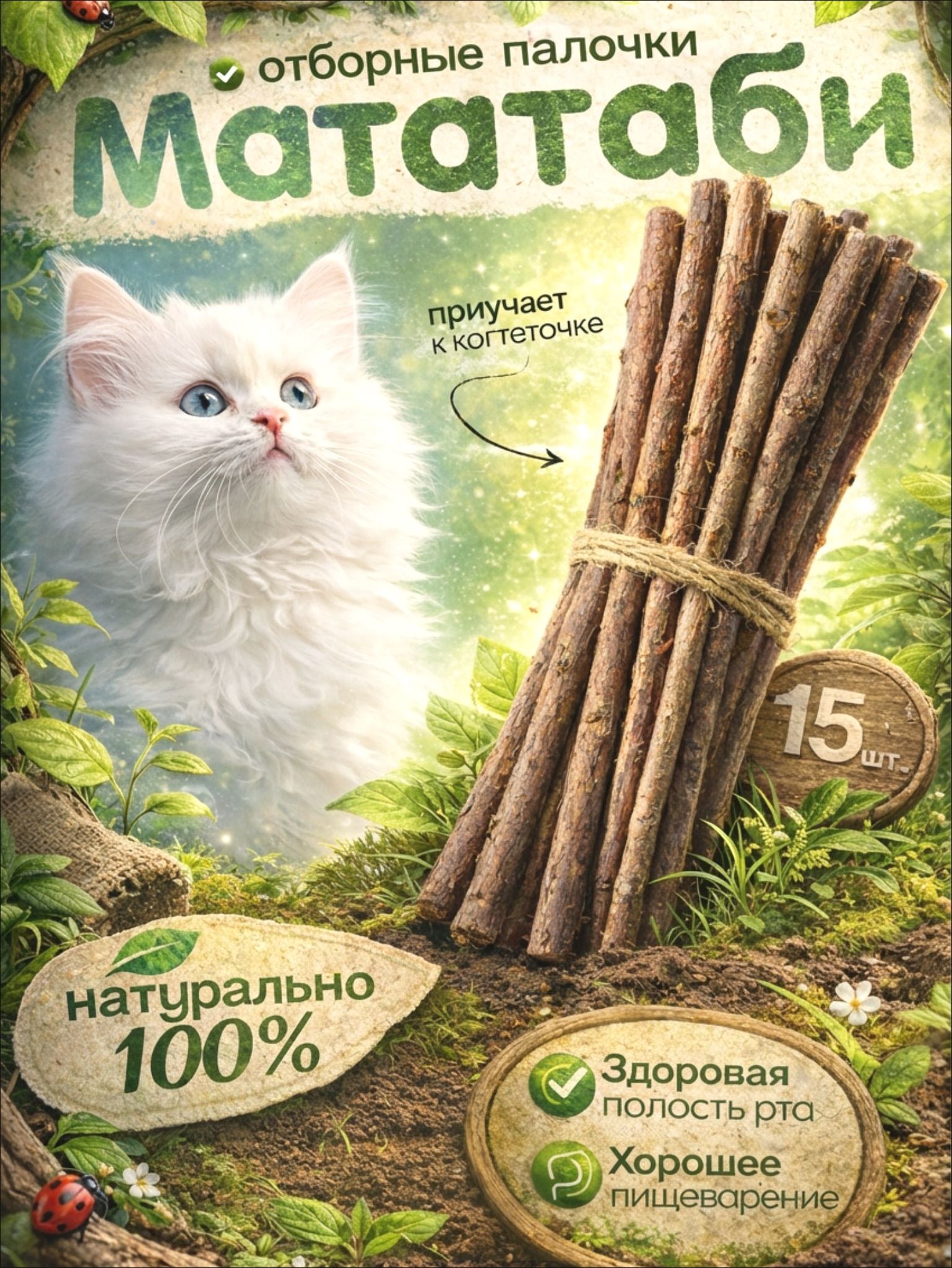 Отборные палочки мататаби для кошек, качественные, 15 штук