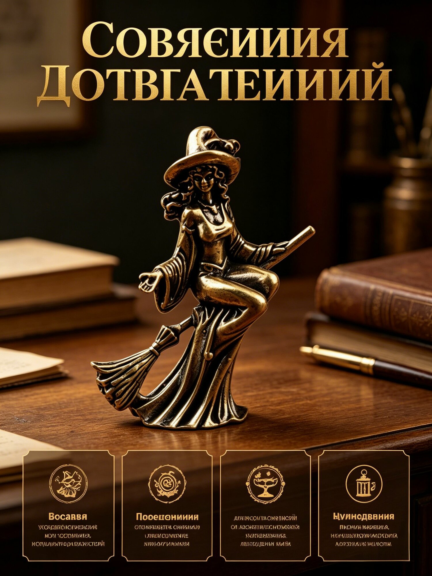 Статуэтка Латунная статуя ведьмы, высота 4 см, длина 5 см