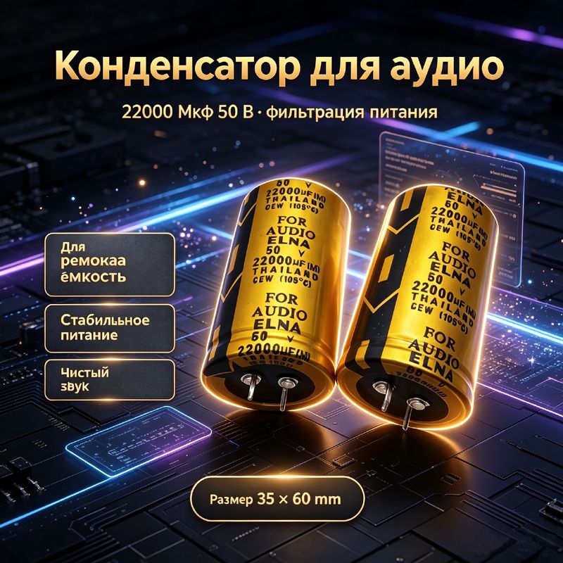 Электролитический конденсатор для аудио 50 В 22000 мкФ, 35 60 мм, золотистый корпус