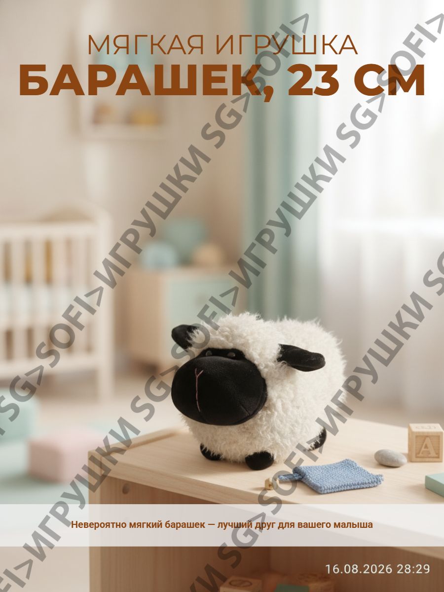 Мягкая игрушка антистресс Овечка/Барашек кудряшка-23 см. Символ 2027 года