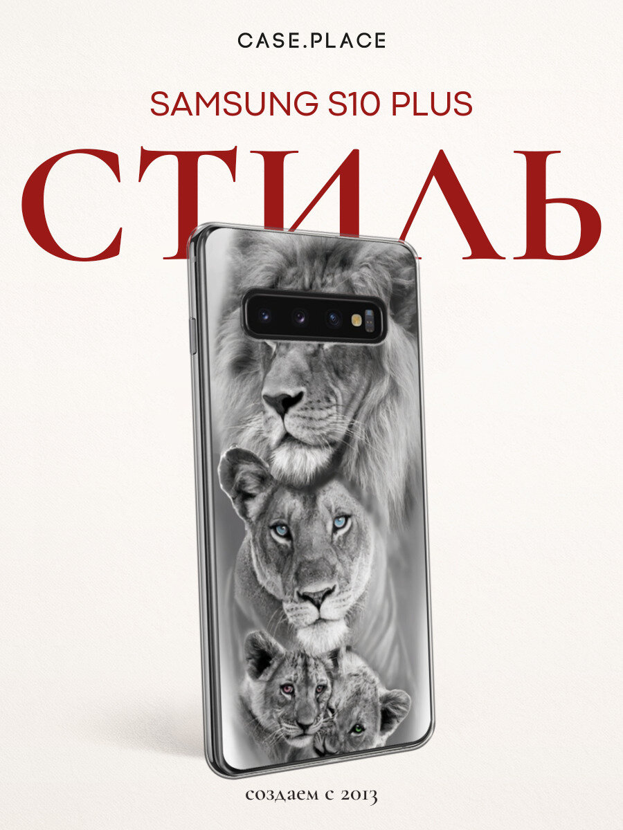 Чехол на Samsung Galaxy S10 Plus / Самсунг S10 Plus с принтом Львиная семья