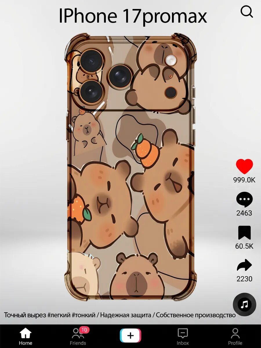 Чехол на iPhone 17 Pro Max с принтом Капибара мандарин стике