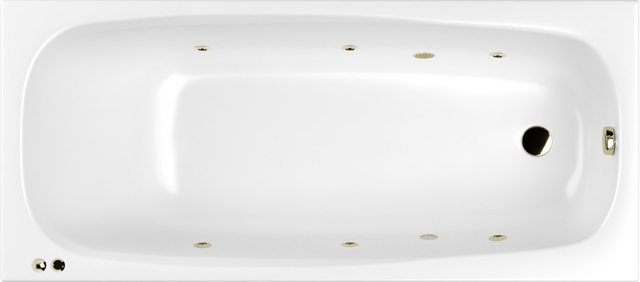 Акриловая ванна WHITECROSS Layla SOFT 180x80 см, пристенная, с гидромассажем, белая, с каркасом, со сливом-переливом, фурнитура бронза