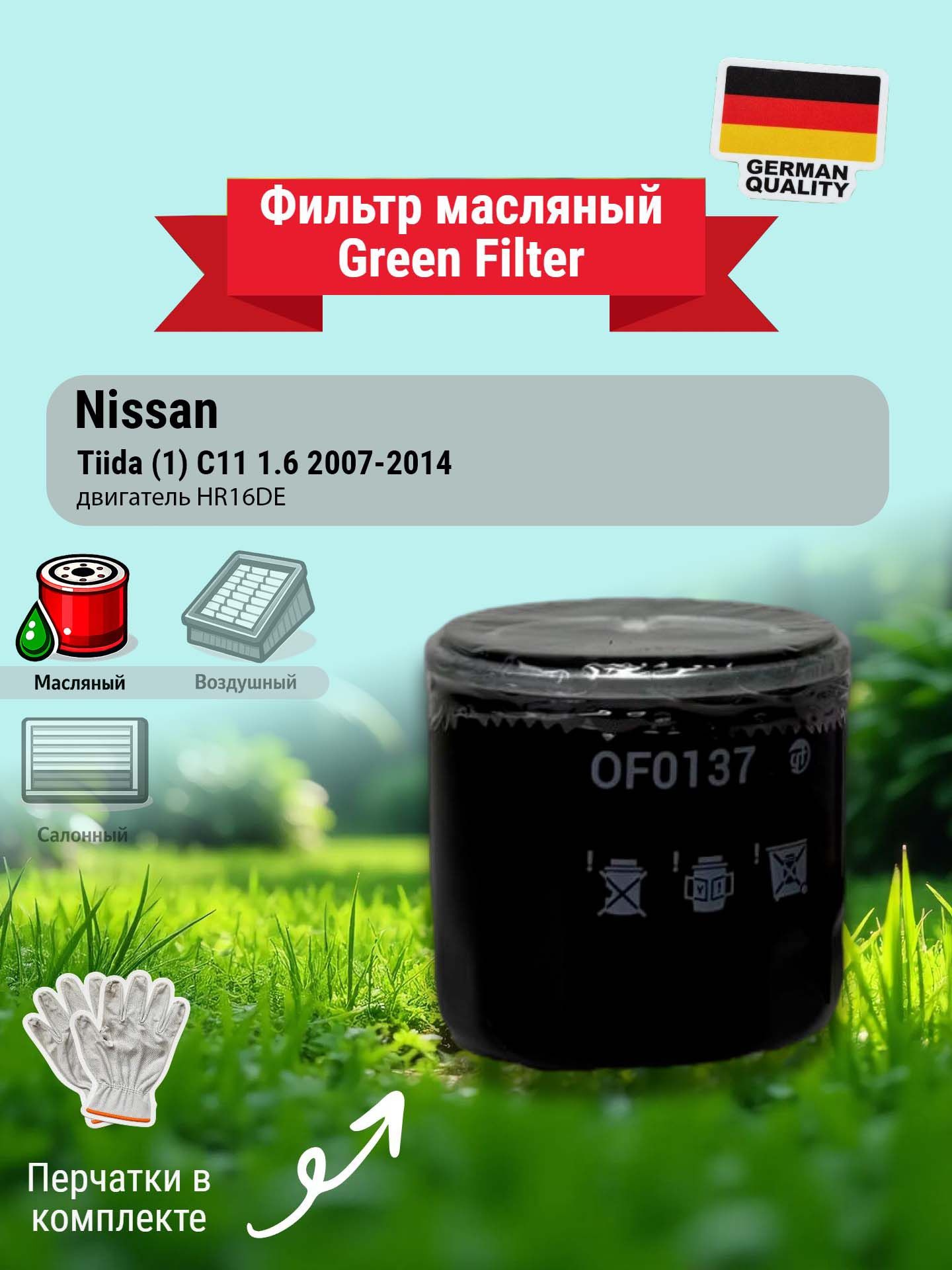 Масляный фильтр для Nissan Tiida (1) С11 1.6 2007-2014. Фильтр масляный Ниссан Тиида
