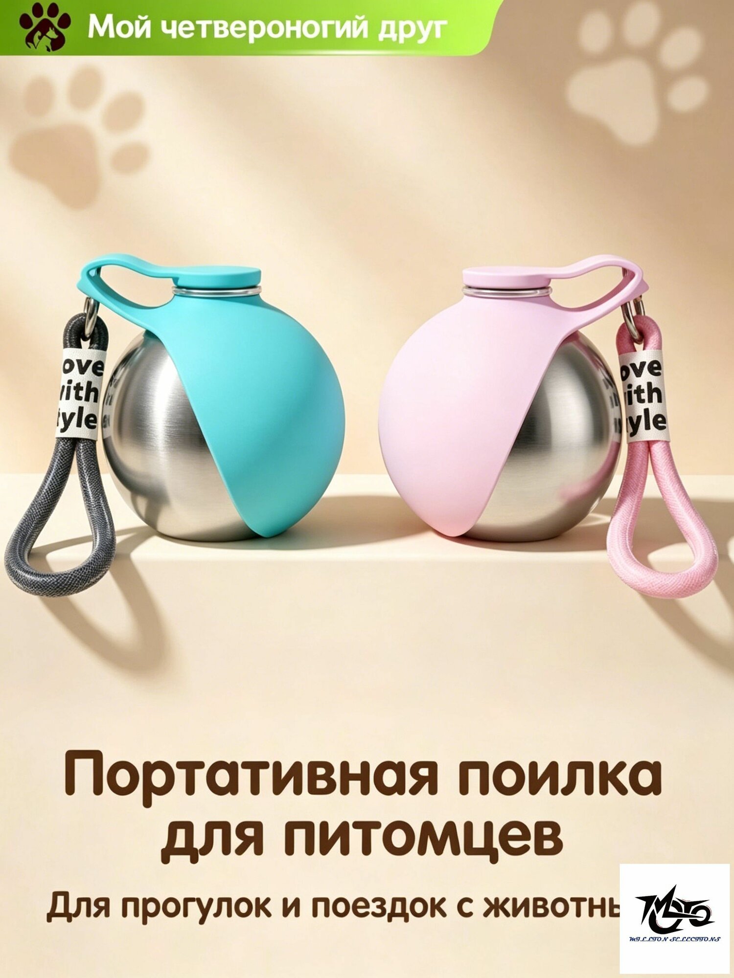 Поилка для собак дорожная портативная 285 мл, бутылка для собак, складная силиконовая миска, не проливается, для прогулок и путешествий