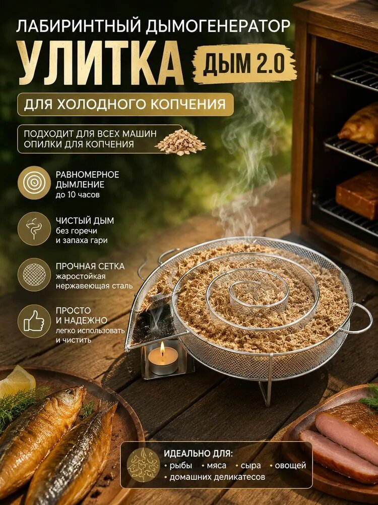 Лабиринтный дымогенератор для холодного копчения Улитка , Дым 2.0, подходит для всех машин опилки для копчения, семейных посиделок