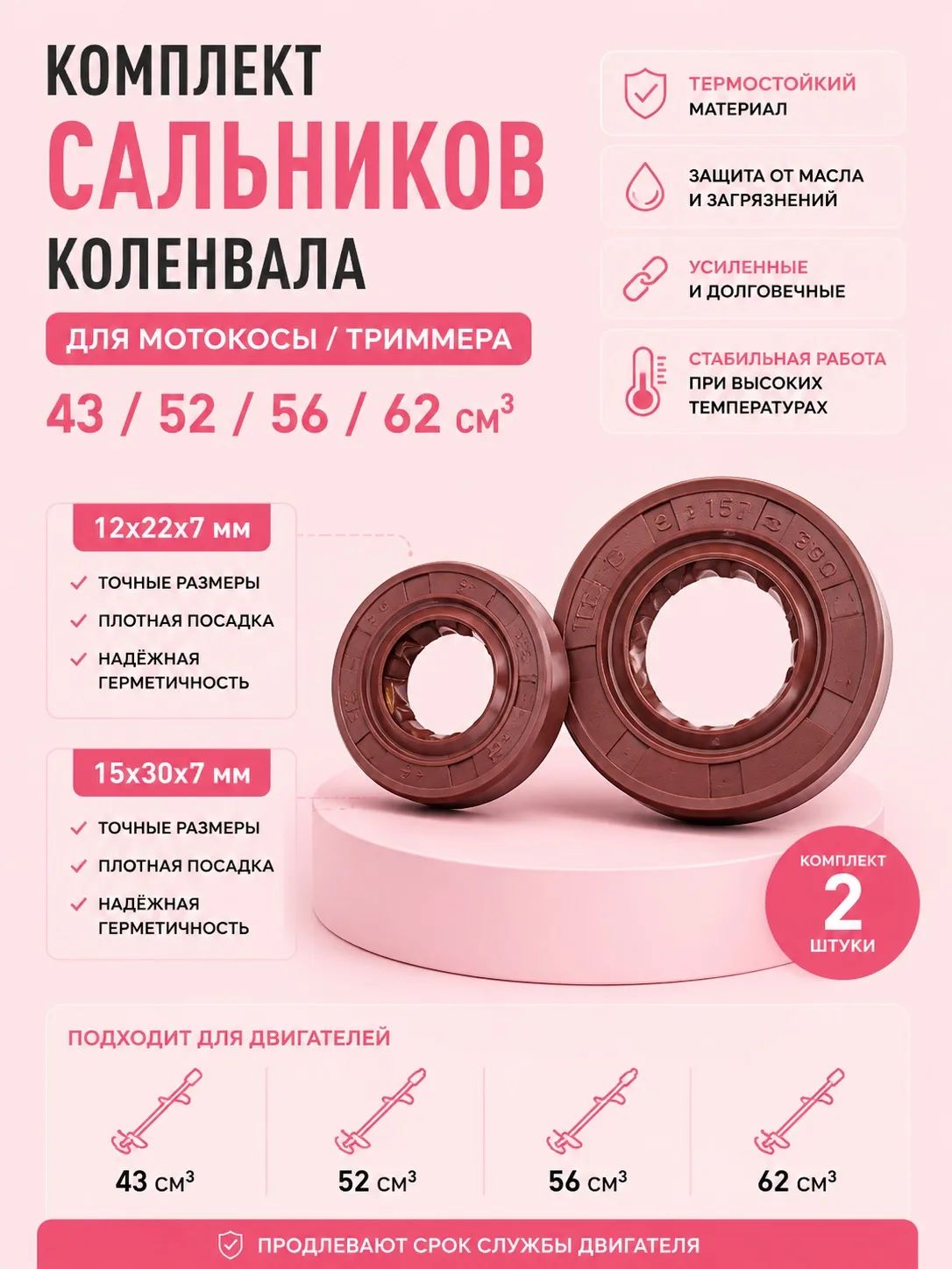 Сальники коленвала для триммера Hammer MTK52