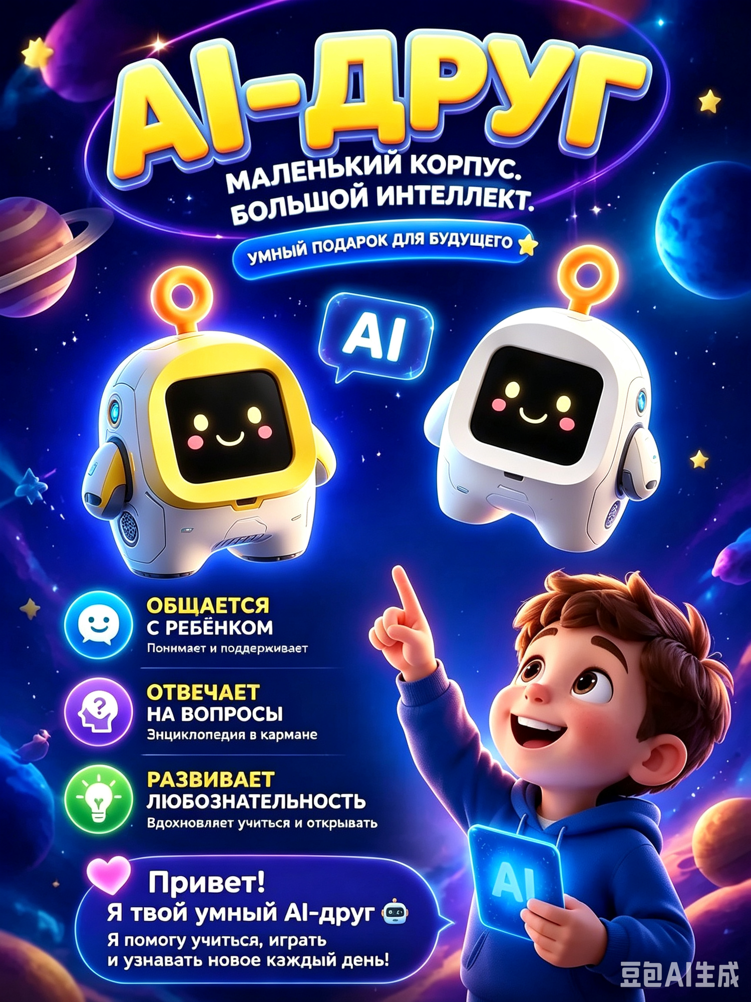Умный робот‑будильник AI‑друг для детей, интерактивный робот с русской речью, обучающая игрушка‑подарок