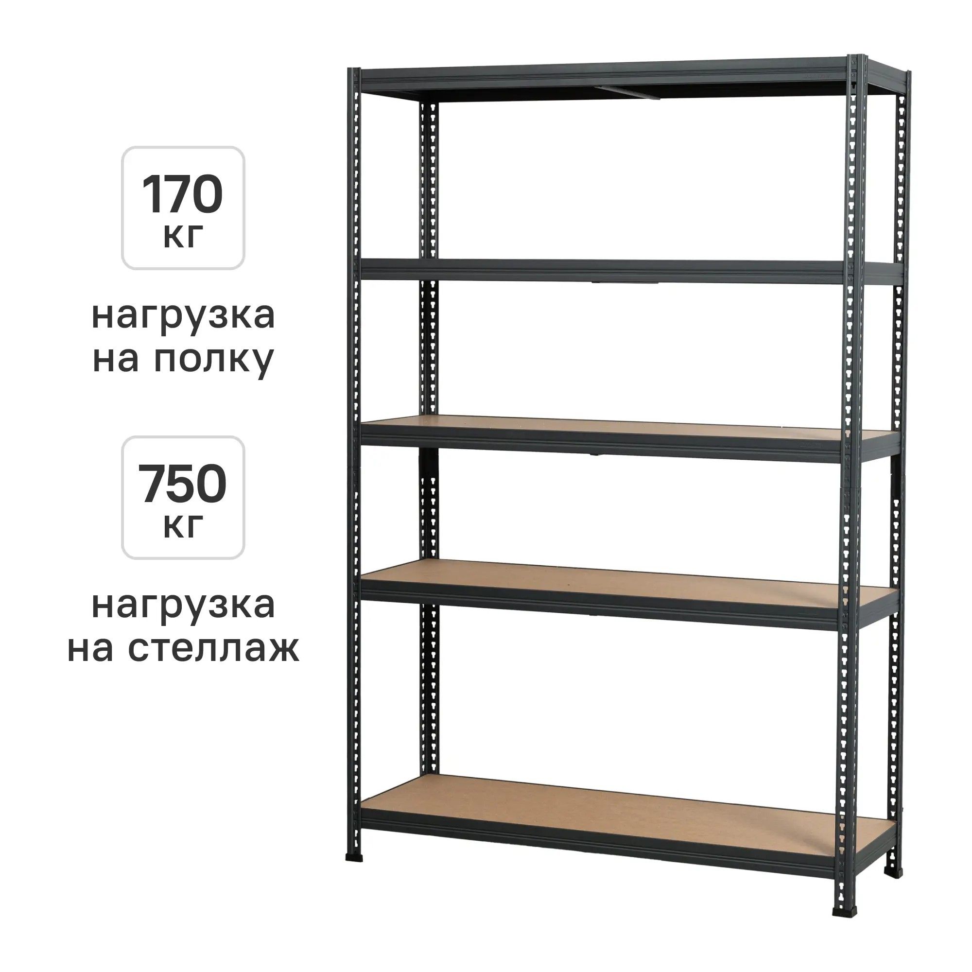 Стеллаж металлический 5 полок 180x120x40 см цвет черный нагрузка на полку 170 кг